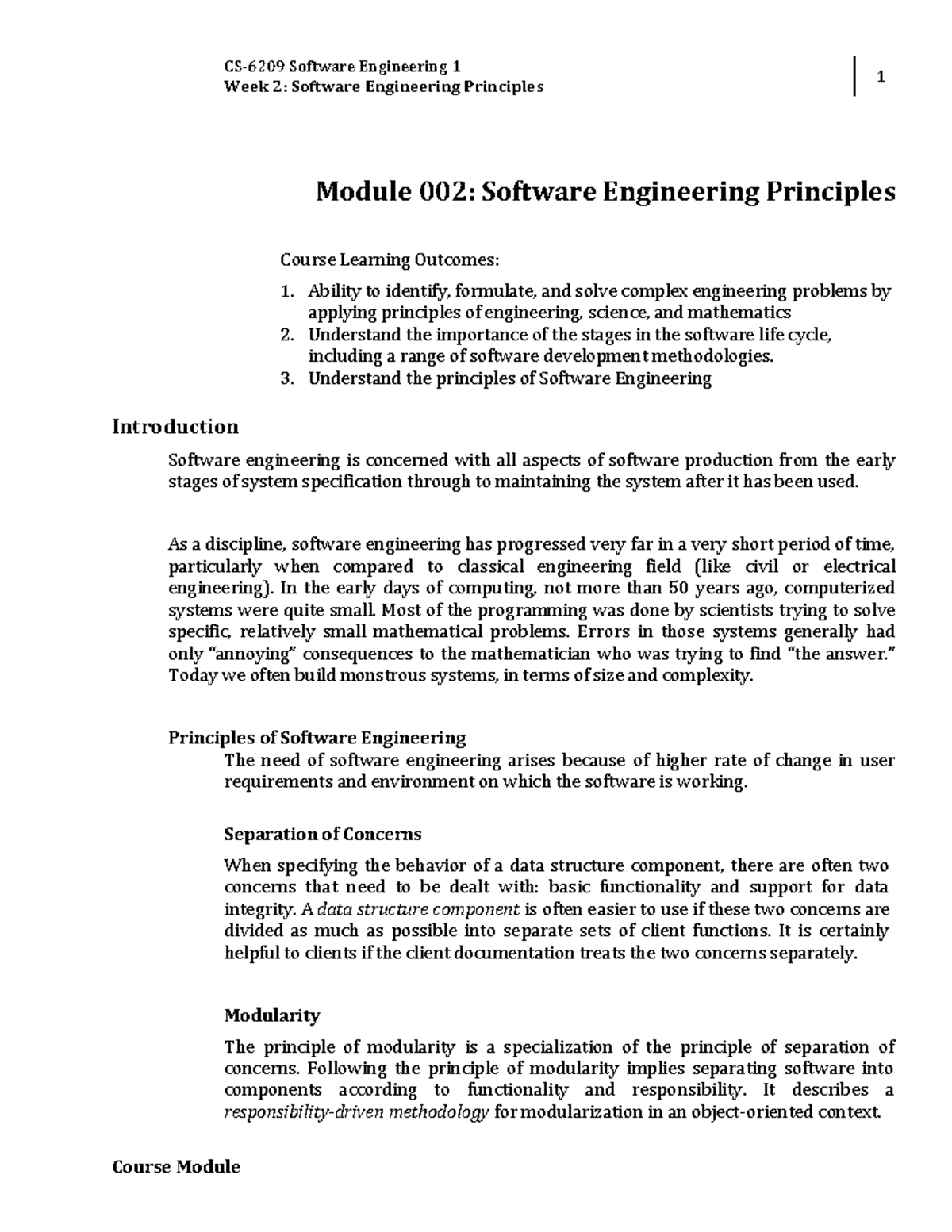 W2 - Overview of Software Engineering Principles and Concepts - Studocu