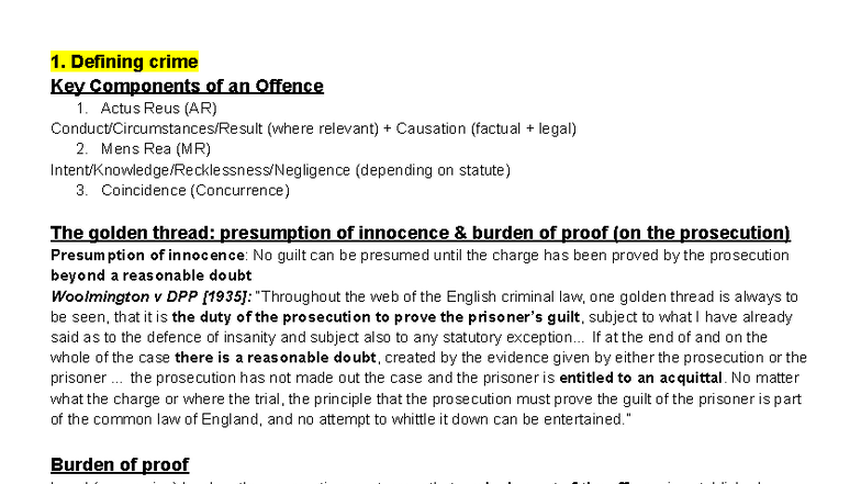 1. Key Components of an Offence: Actus Reus & Mens Rea Analysis - Studocu
