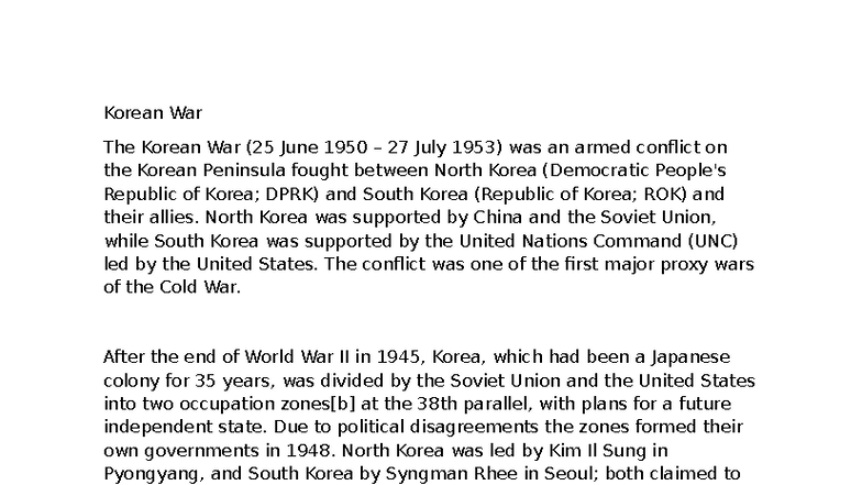Korean War Overview: Key Events and Impacts (1950-1953) - Studocu