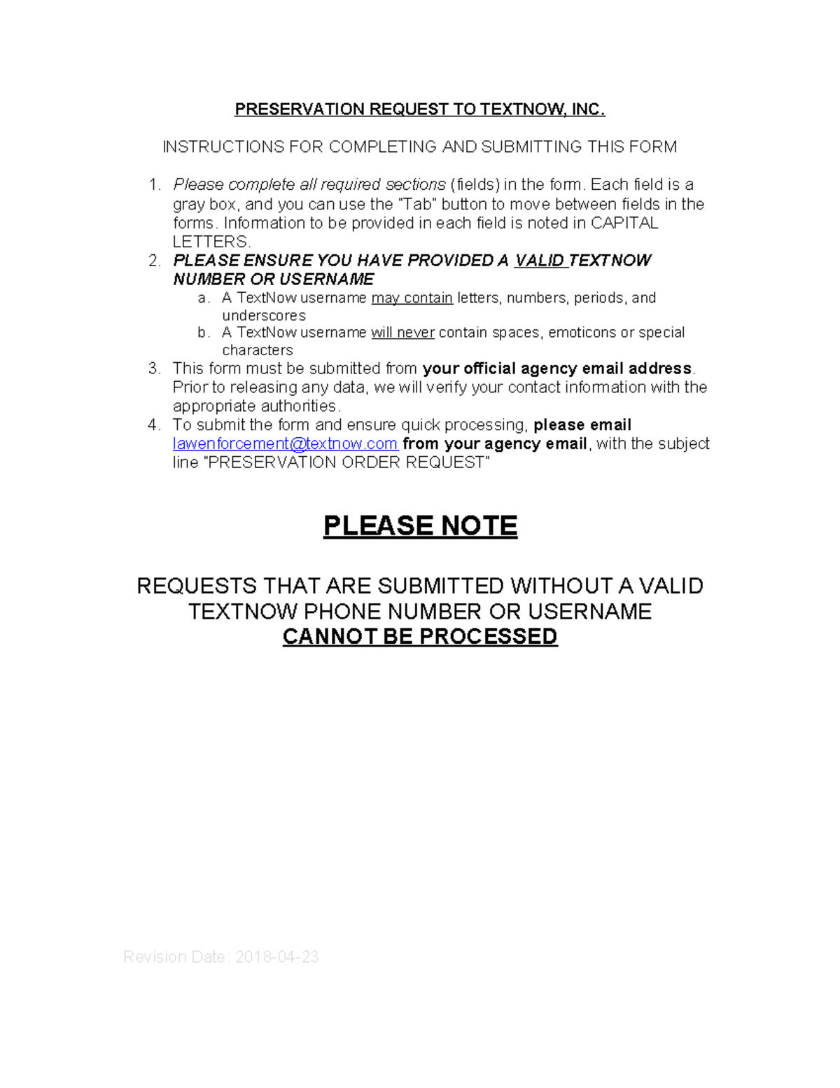 Preservation Request (Federal) 2 - PRESERVATION REQUEST TO TEXTNOW, INC ...