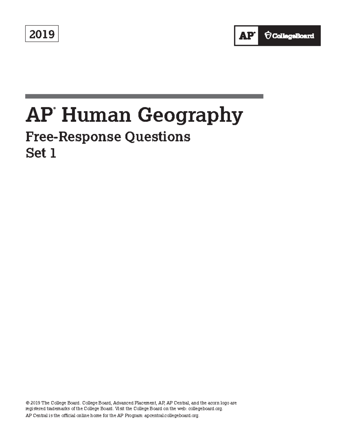 AP Human Geography Free-Response Questions Set 1 (2019) - Studocu