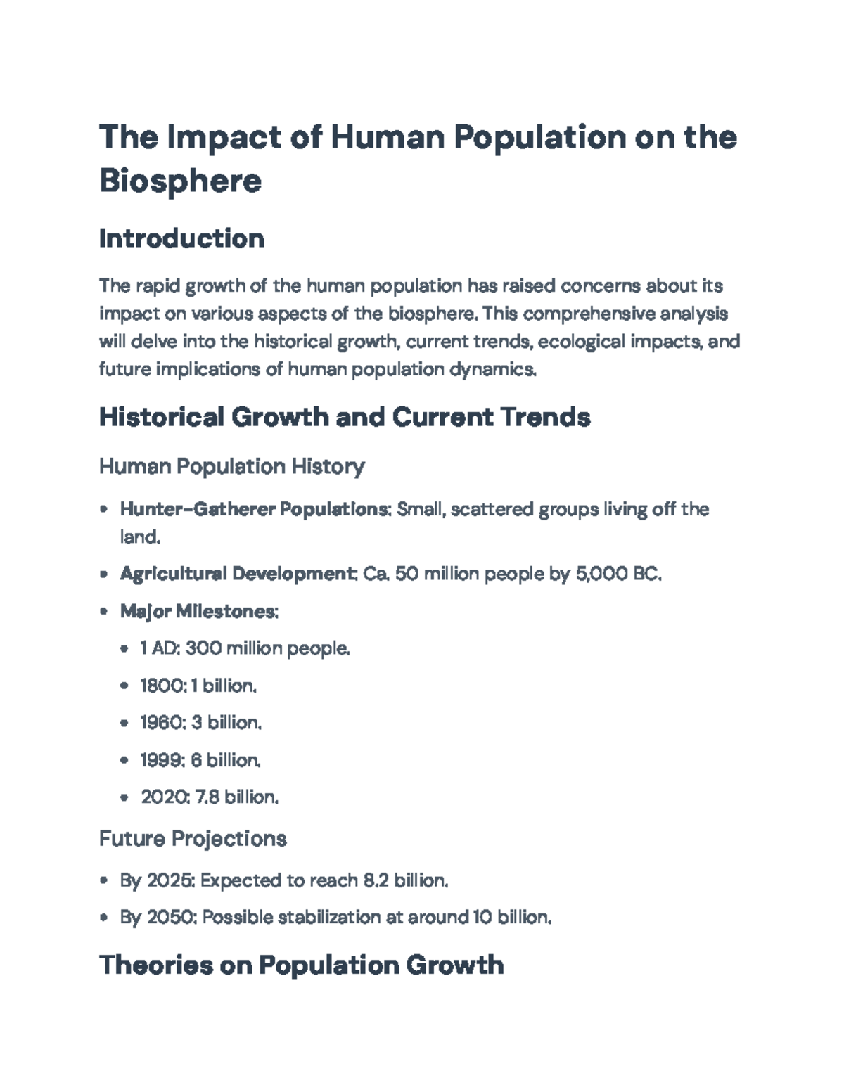 Analyzing Human Population Dynamics and its Impact on the Biosphere ...