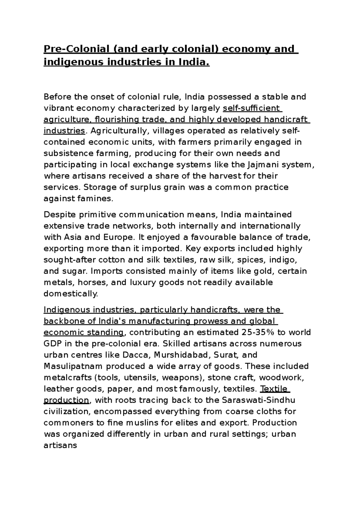 India's Pre-Colonial Economy & Indigenous Industries: A Study - Studocu