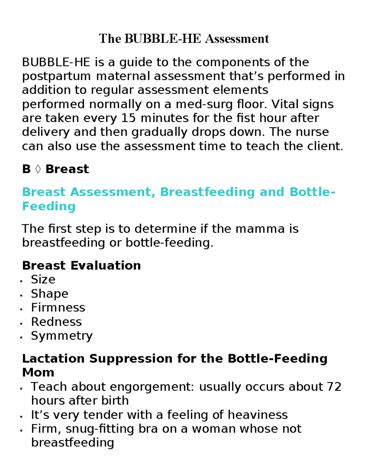 BUBBLE-HE Postpartum Maternal Assessment Guidelines - Studocu