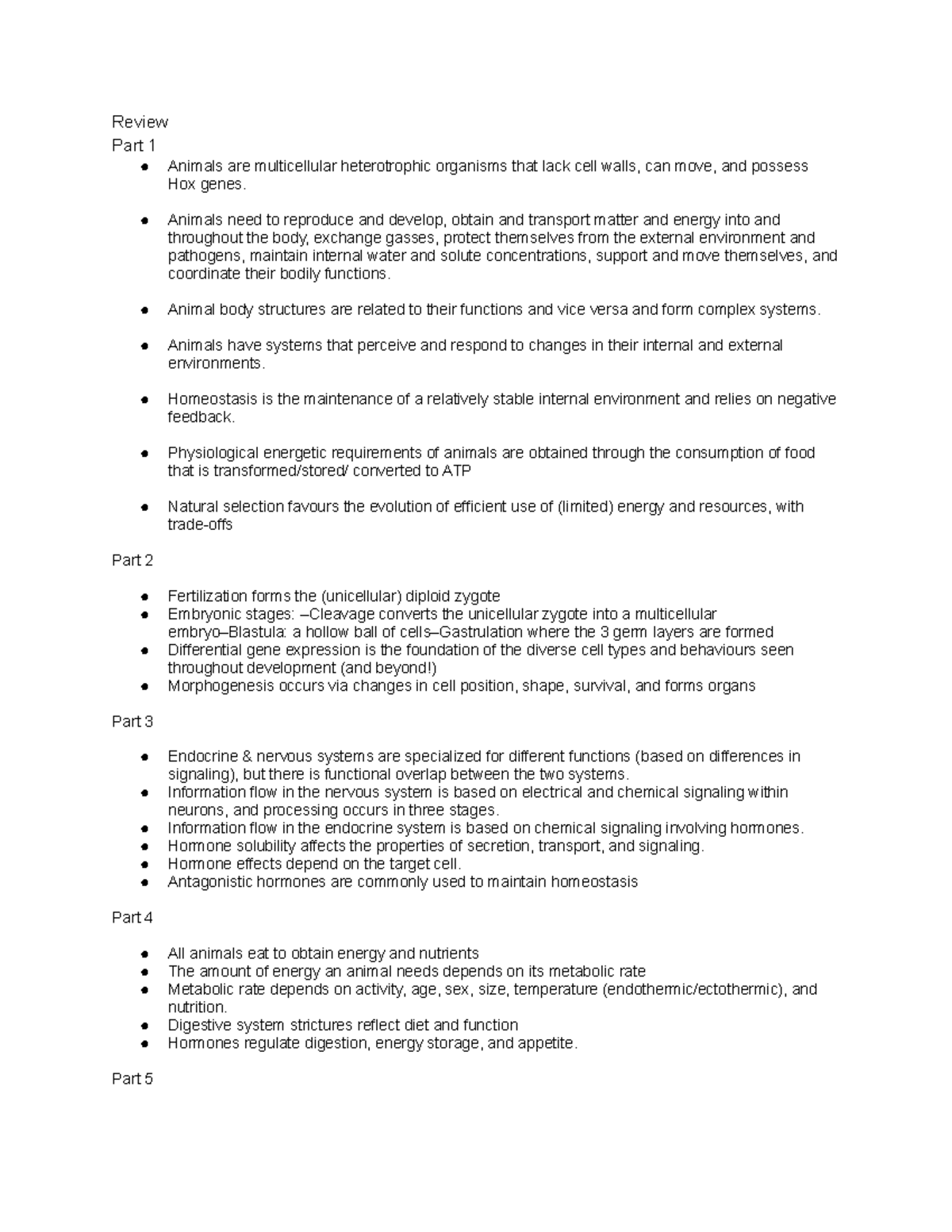 Animal Biology Notes: Multicellularity, Development, and Homeostasis ...
