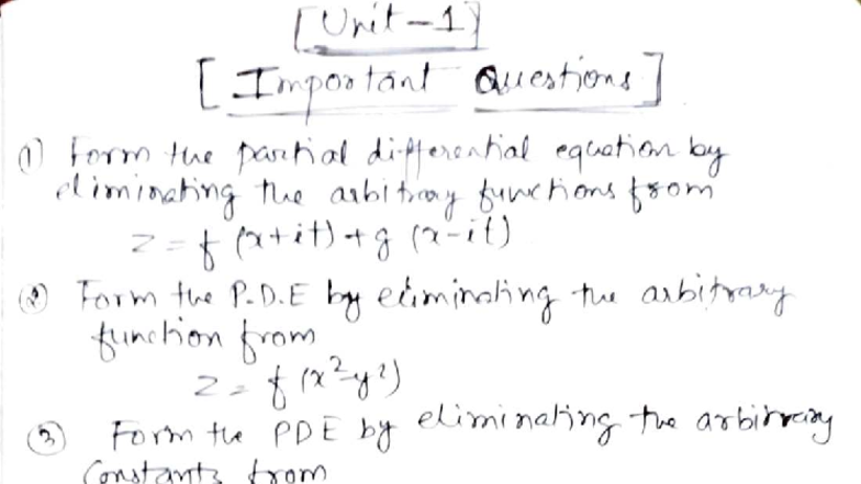 Unit 1 Important Questions for PDEs and Solutions - Studocu