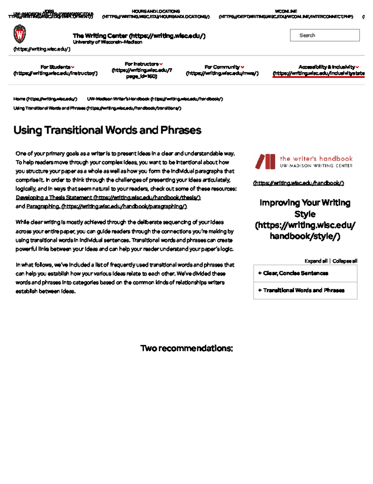 Using Transitional Words and Phrases – Writing Center Guide (H) - Studocu