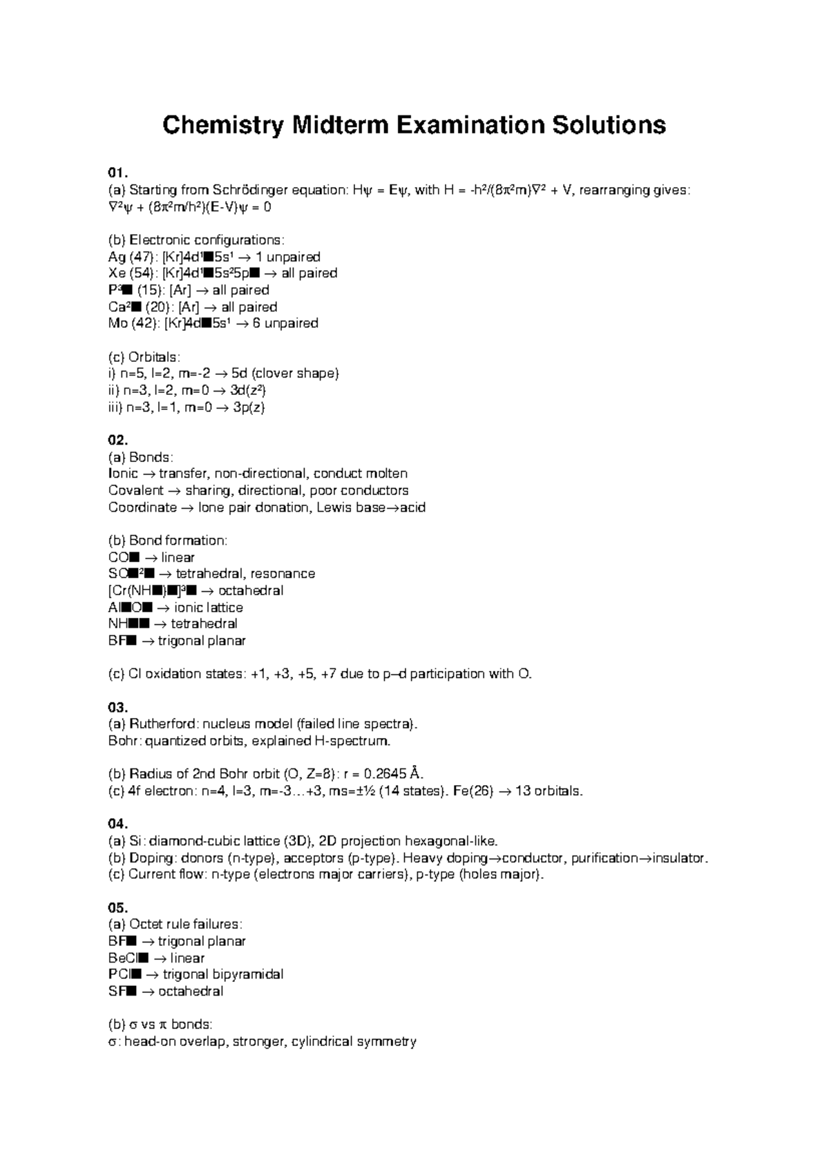 Chemistry Midterm Exam Solutions 01: Key Concepts & Answers - Studocu