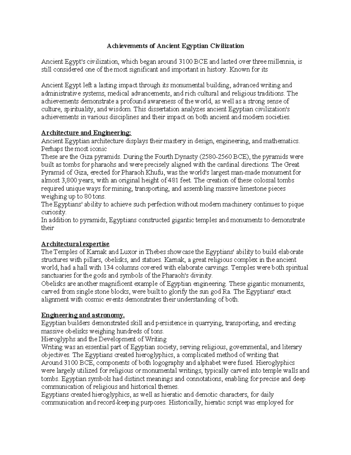 Achievements of Ancient Egyptian Civilization - Known for its Ancient ...