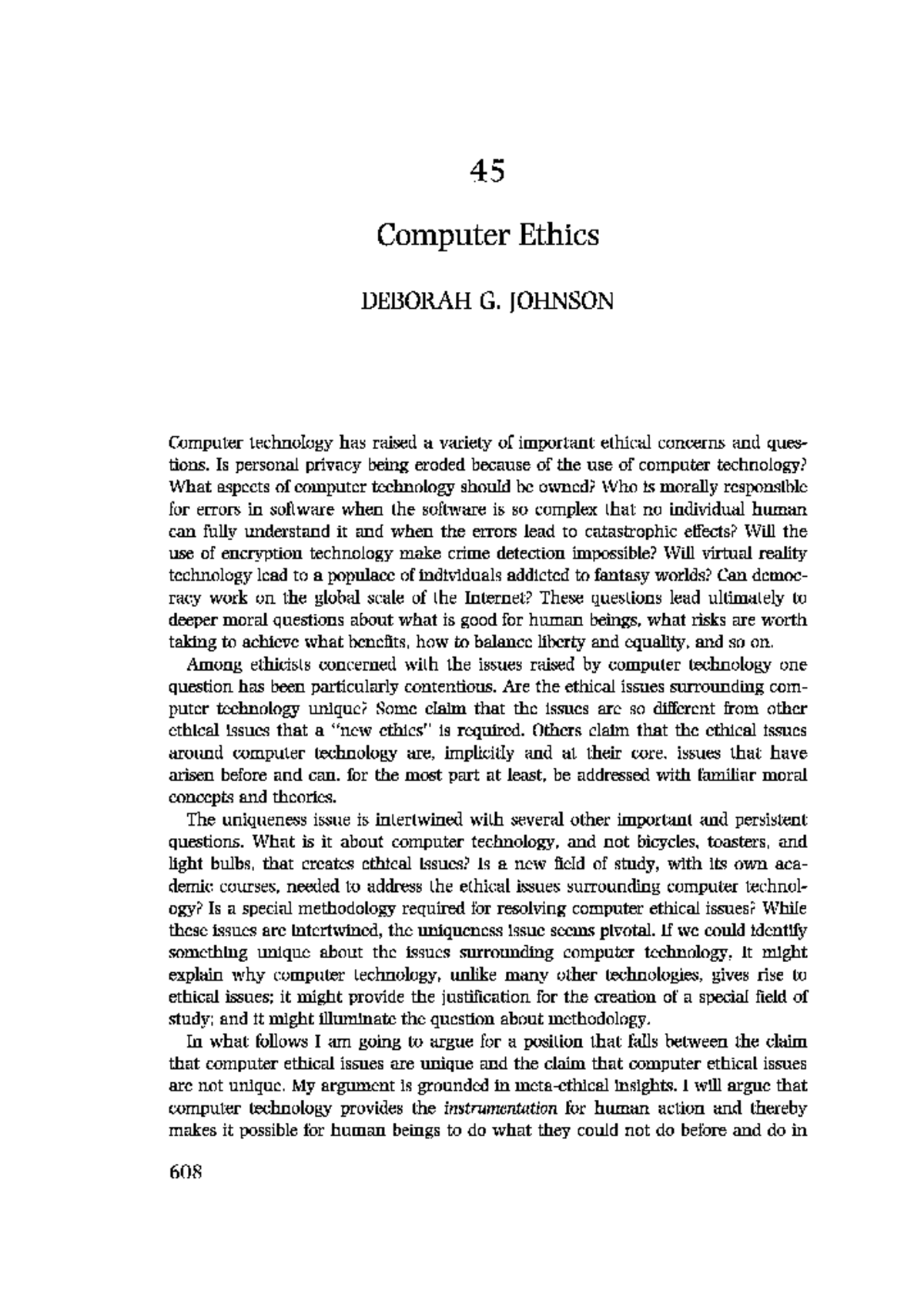 Computer Ethics: Navigating Moral Challenges in Technology (Course Code ...