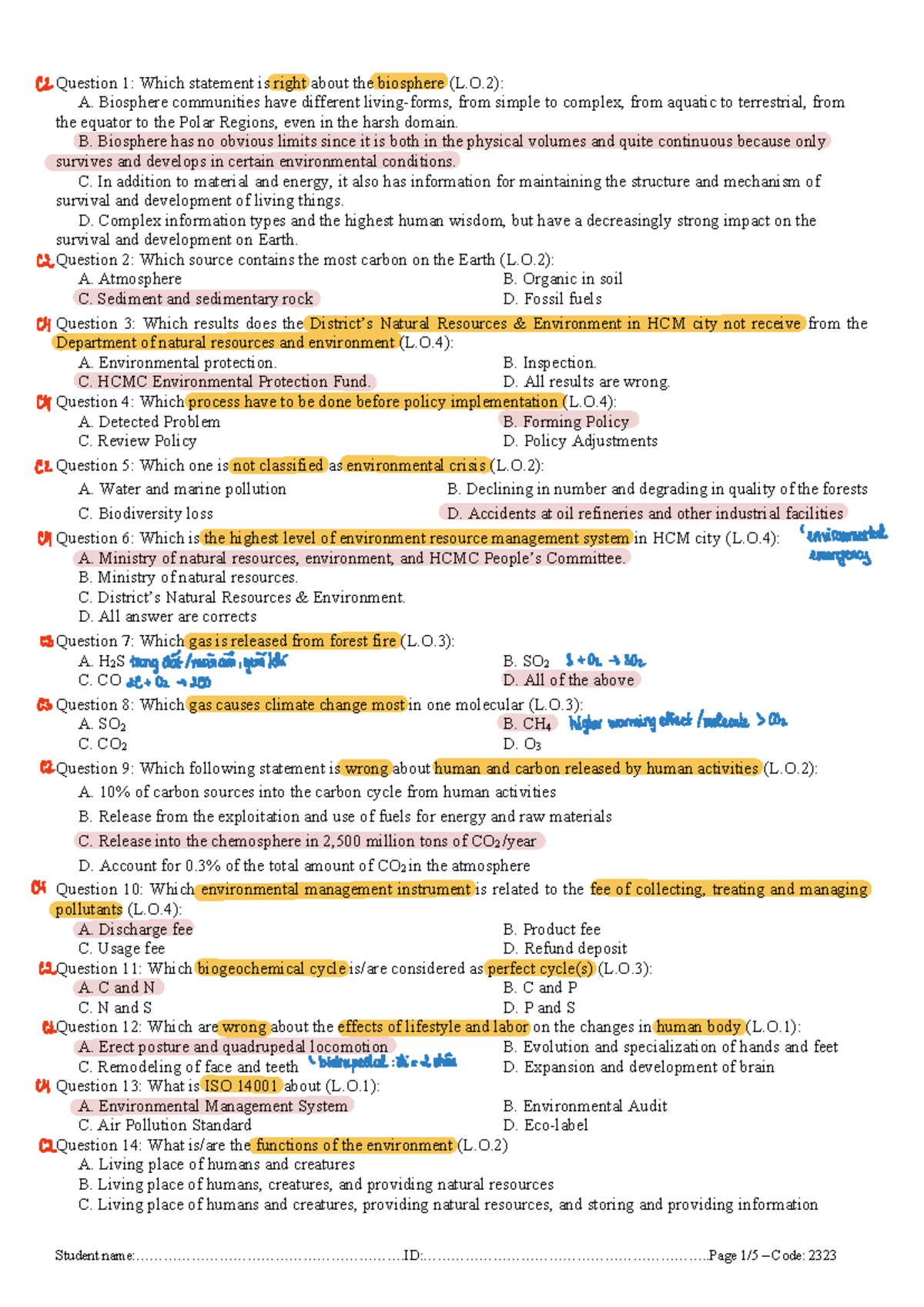Test Review - Practice for Environmental Science (L.O.1-4) - Studocu