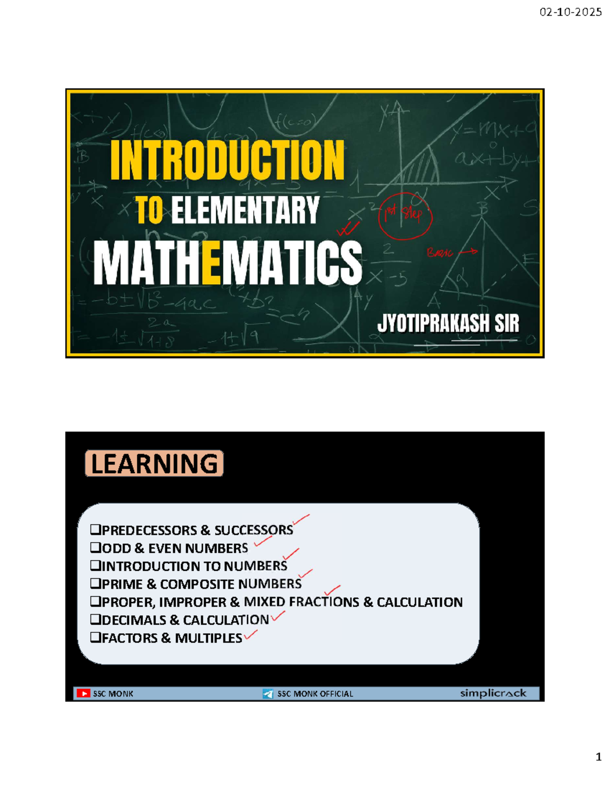 SSC MONK MATH Class PPT: True/False Statements & Fractions - Studocu