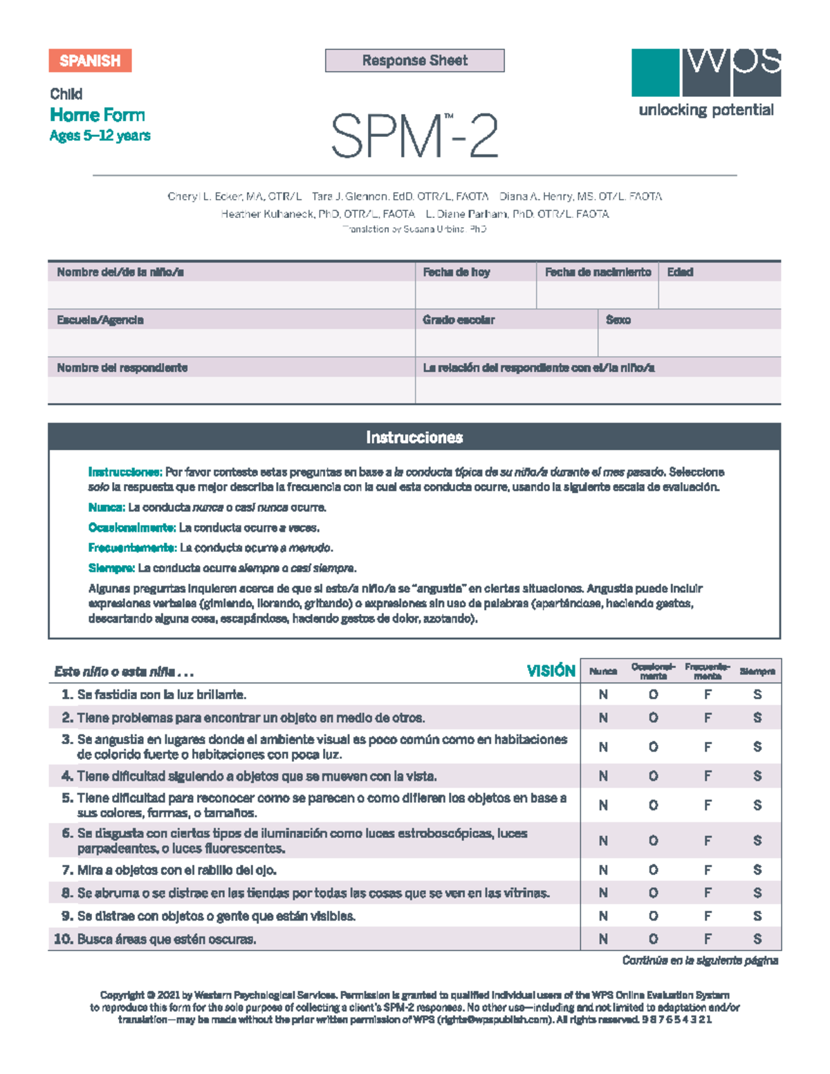 SPANISH SPm2 Child Home Response Questionnaire for Caregivers - Studocu