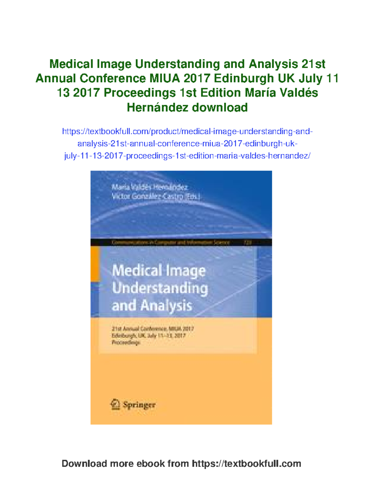 Medical Image Understanding and Analysis: MIUA 2017 Proceedings - Studocu