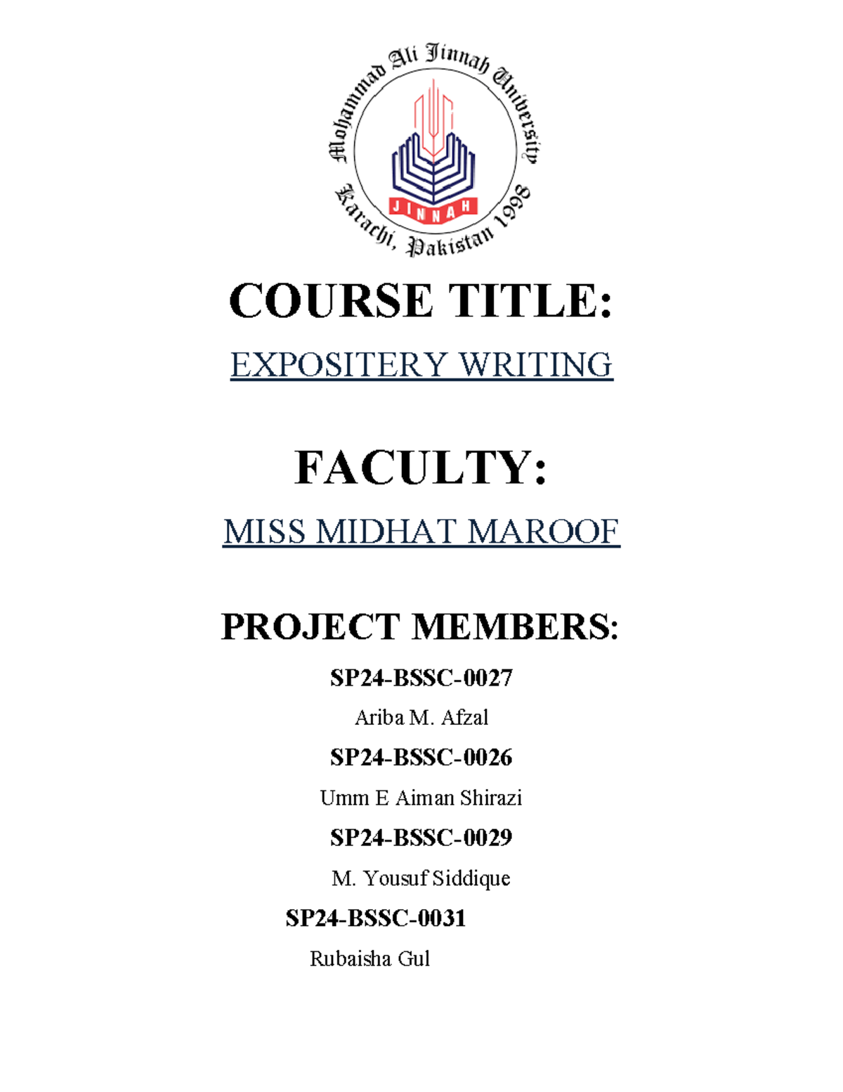 Expository report ariba - COURSE TITLE: EXPOSITERY WRITING FACULTY ...