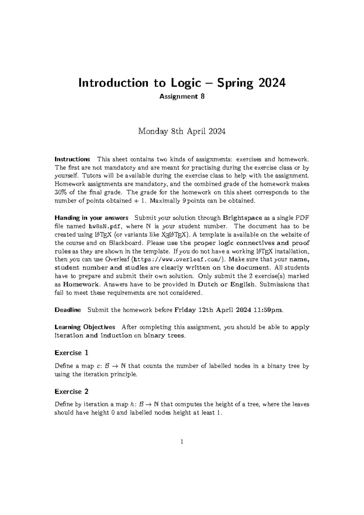 Solutions to Assignment 8: Introduction to Logic - Spring 2024 ...