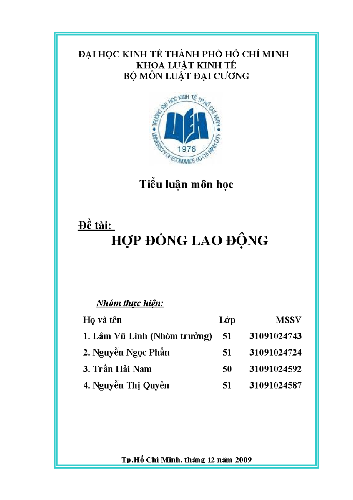 Tiểu luận Pháp Luật Đại Cương: Hợp Đồng Lao Động T42Dhjt - Studocu