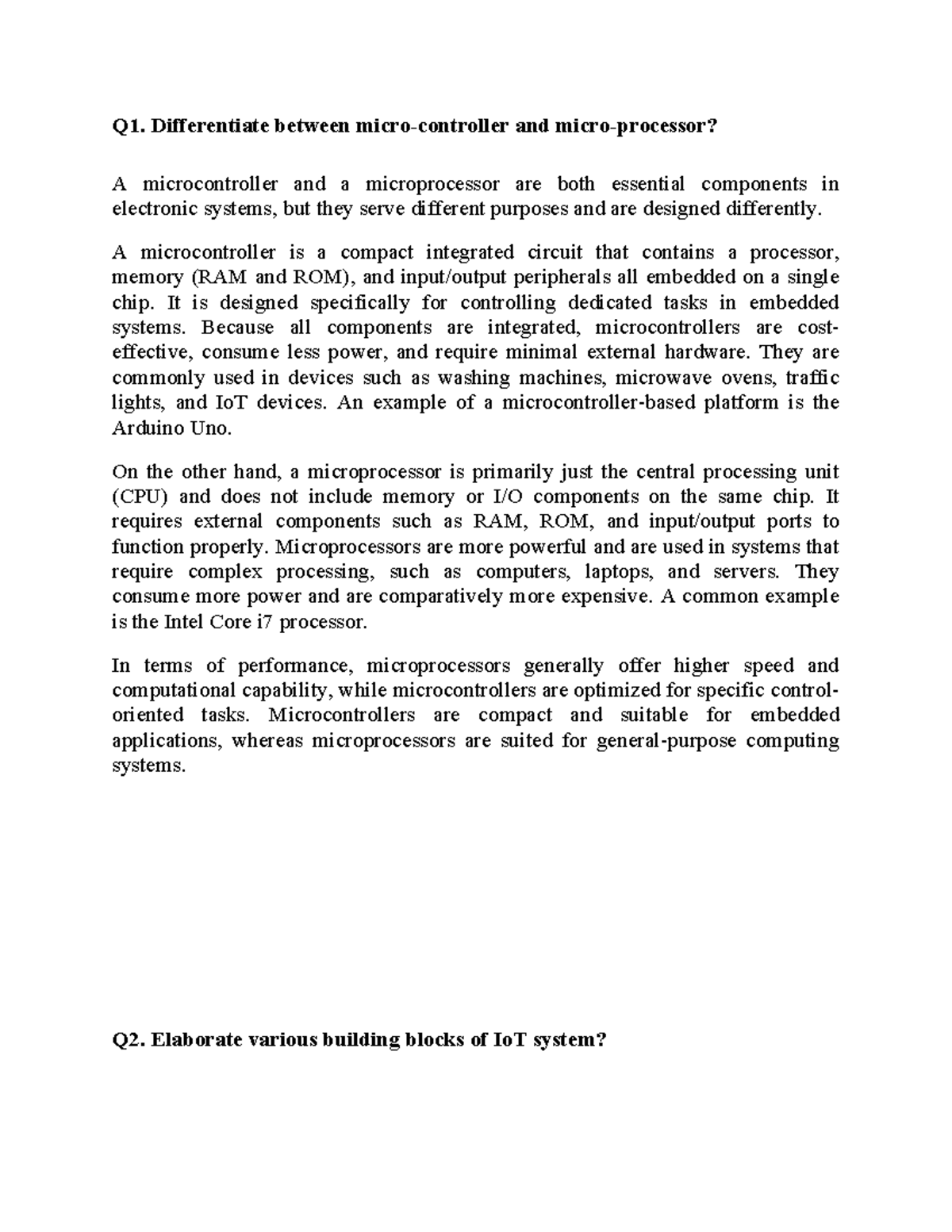 Assignment 3: Microcontrollers vs Microprocessors & IoT Building Blocks ...