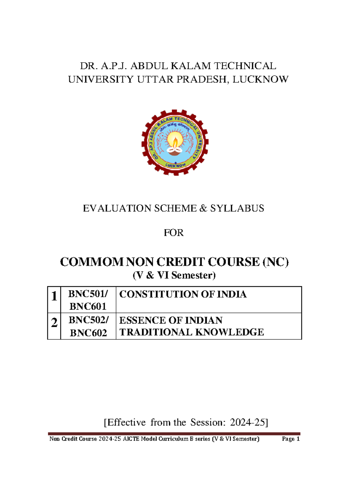 Common Non-Credit Courses Syllabus for V & VI Semesters (2024-25) - Studocu