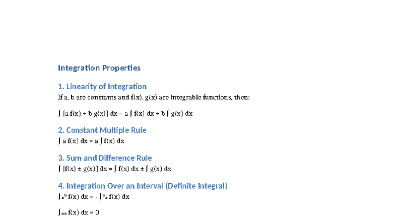 Integration Properties: Key Rules and Theorems for Calculus - Studocu