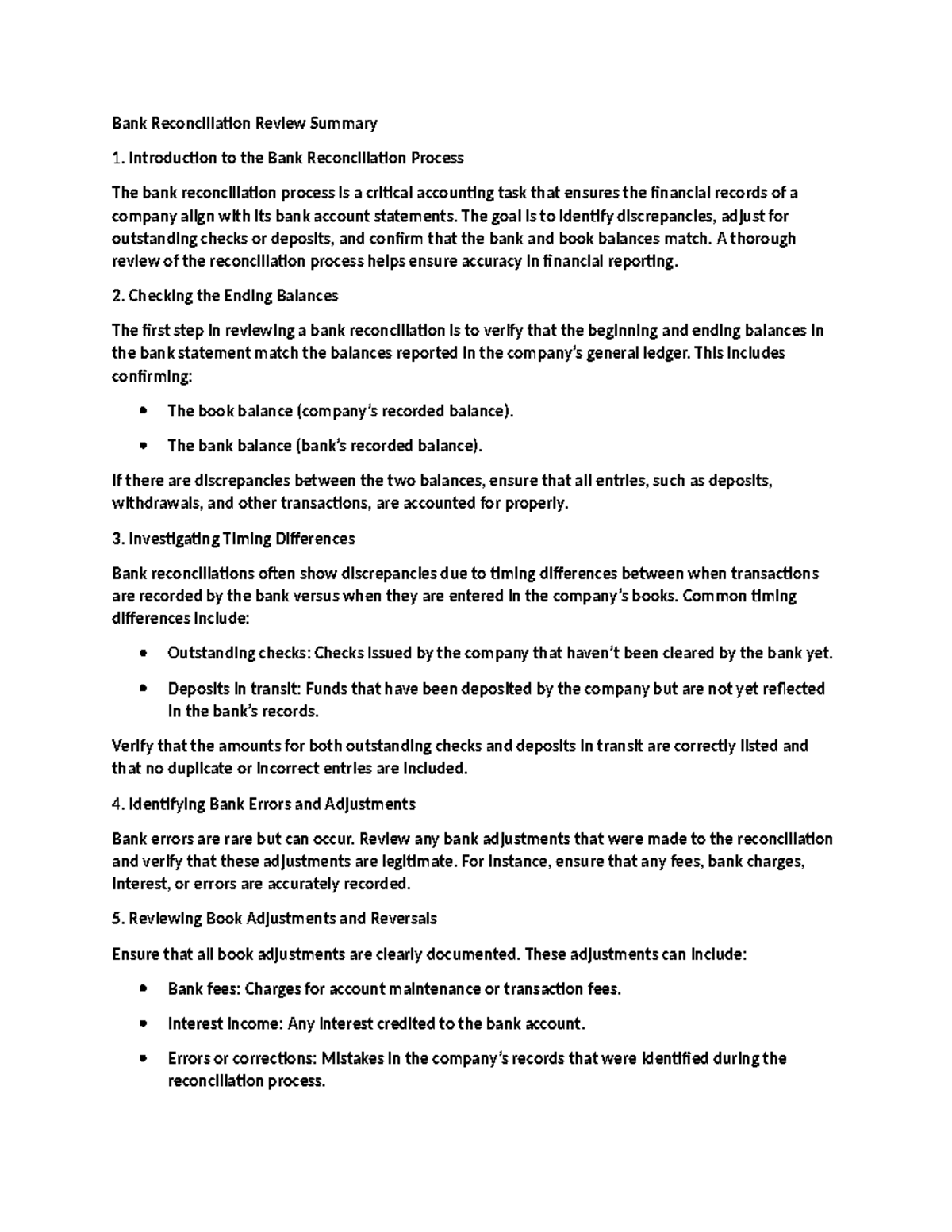 BANK Recon - Bank Reconciliation Review Summary 1. Introduction to the ...