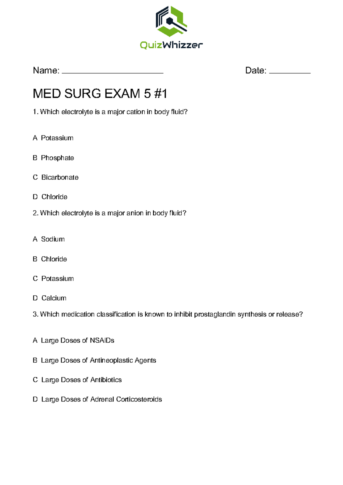 MED SURG EXAM 5 #1 - Comprehensive Study Practice Questions - Studocu