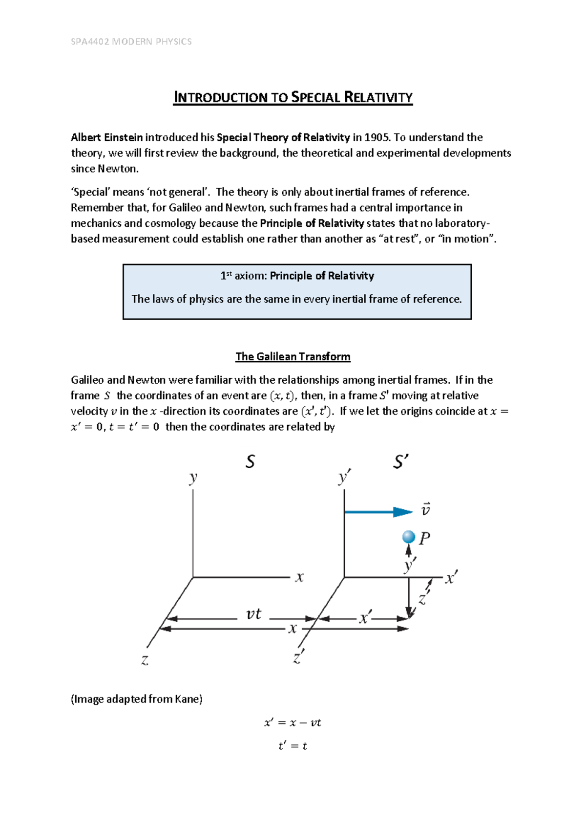 SPA4402 Lecture Notes: Introduction to Special Relativity - Studocu