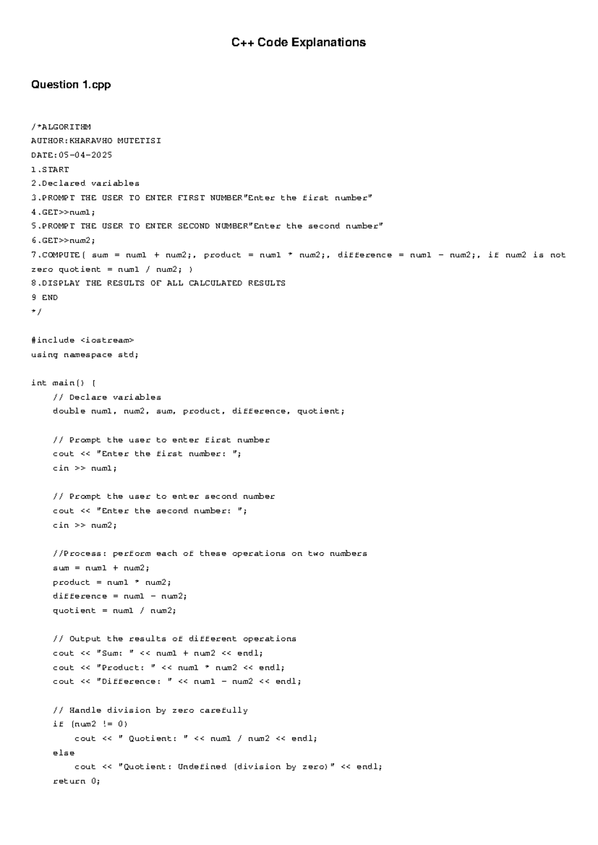 C++ Code Explanations with Detailed Algorithm Walkthroughs - C++ - Studocu