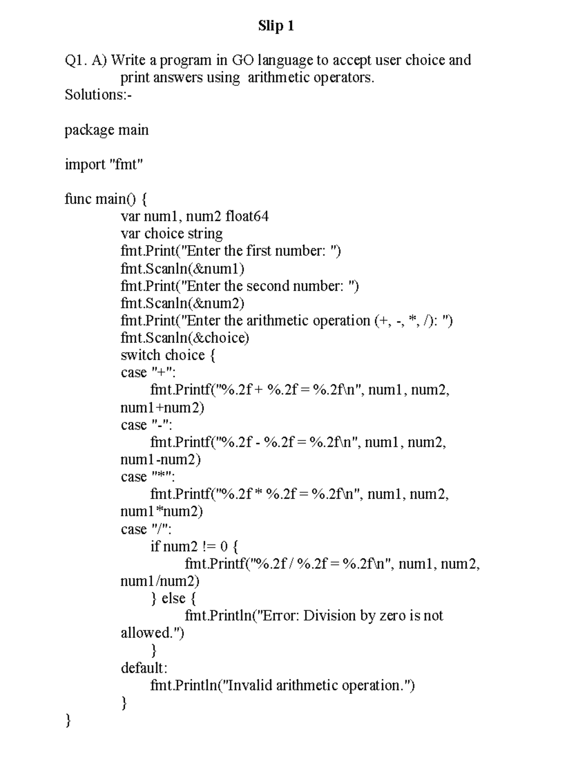 GO Practical Programming Tasks for Students: Slips 1-8 - Studocu