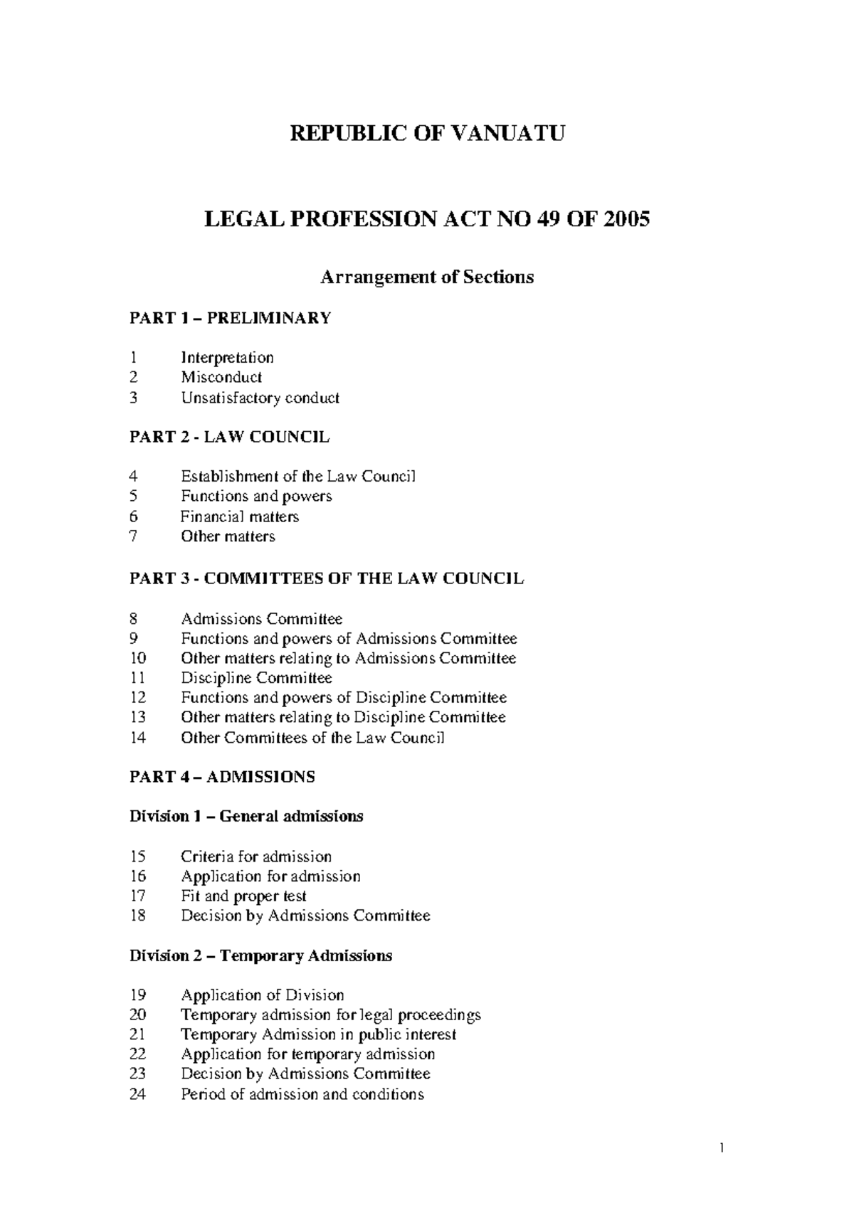 Legal Profession Act No.49 of 2005: Key Provisions and Structure - Studocu