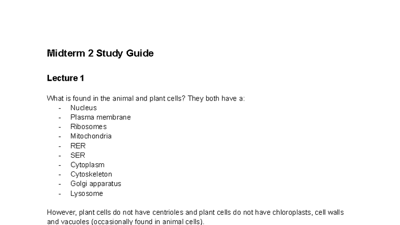 Midterm 2 Study Guide: Cell Membrane Structure & Function - Studocu