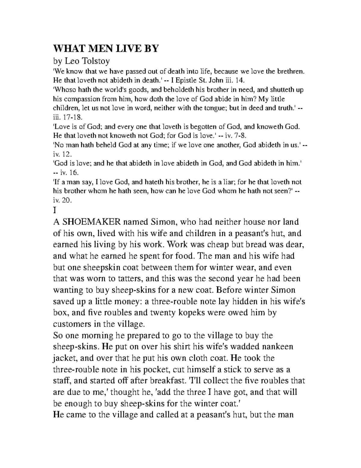 What Men Live By: Insights from Tolstoy's Short Story Analysis - Studocu