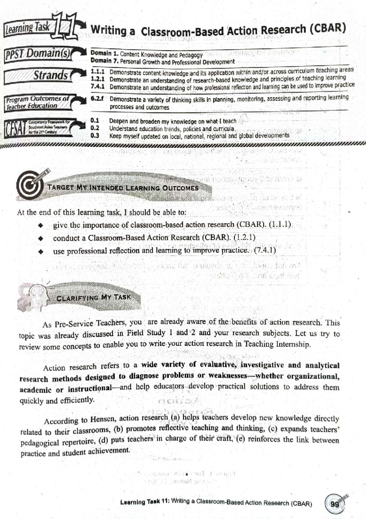TI Learning Task 11: Writing an Action Research (CBAR) on Pedagogy and ...