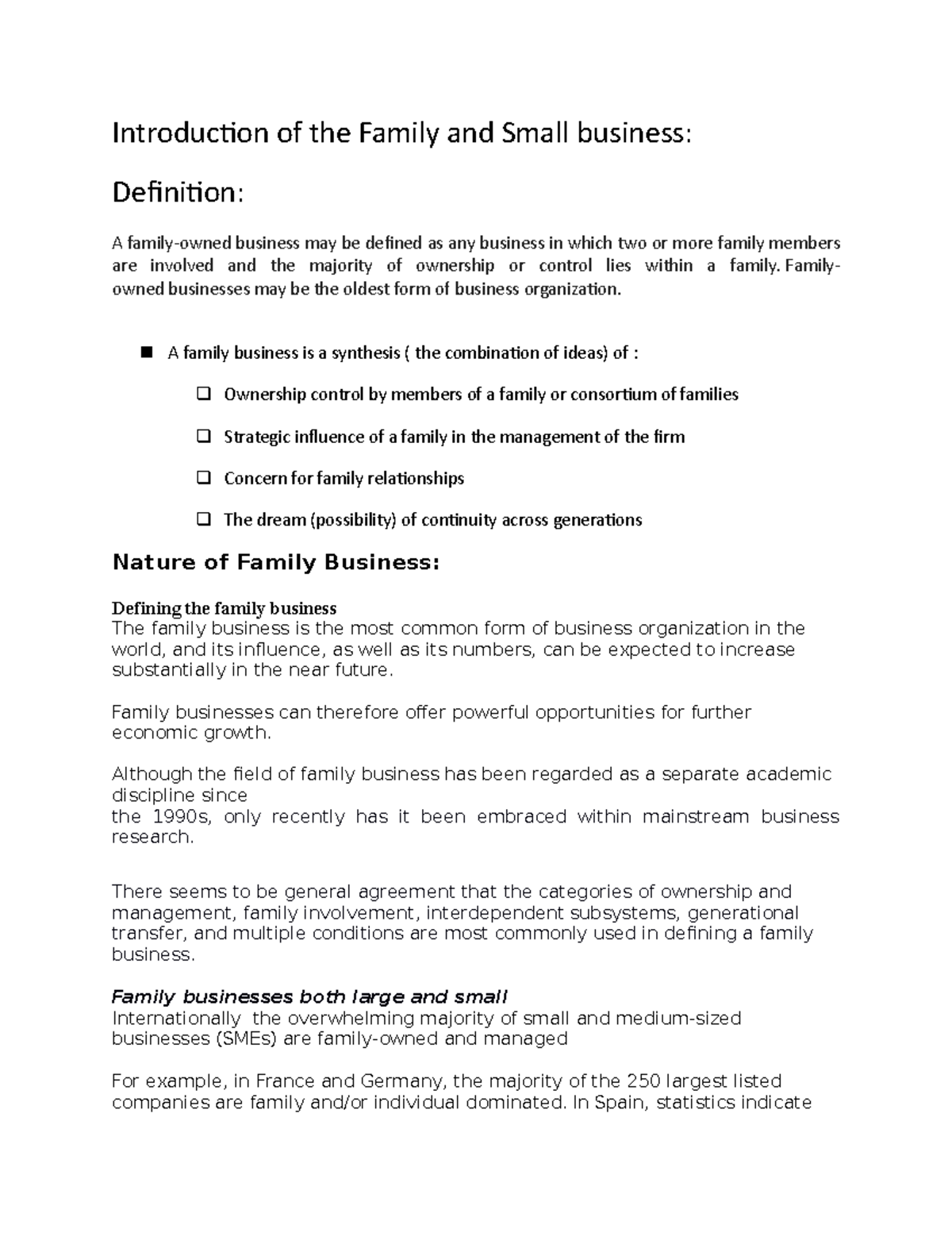 Family Business Fundamentals - Lecture Notes 1 - Studocu