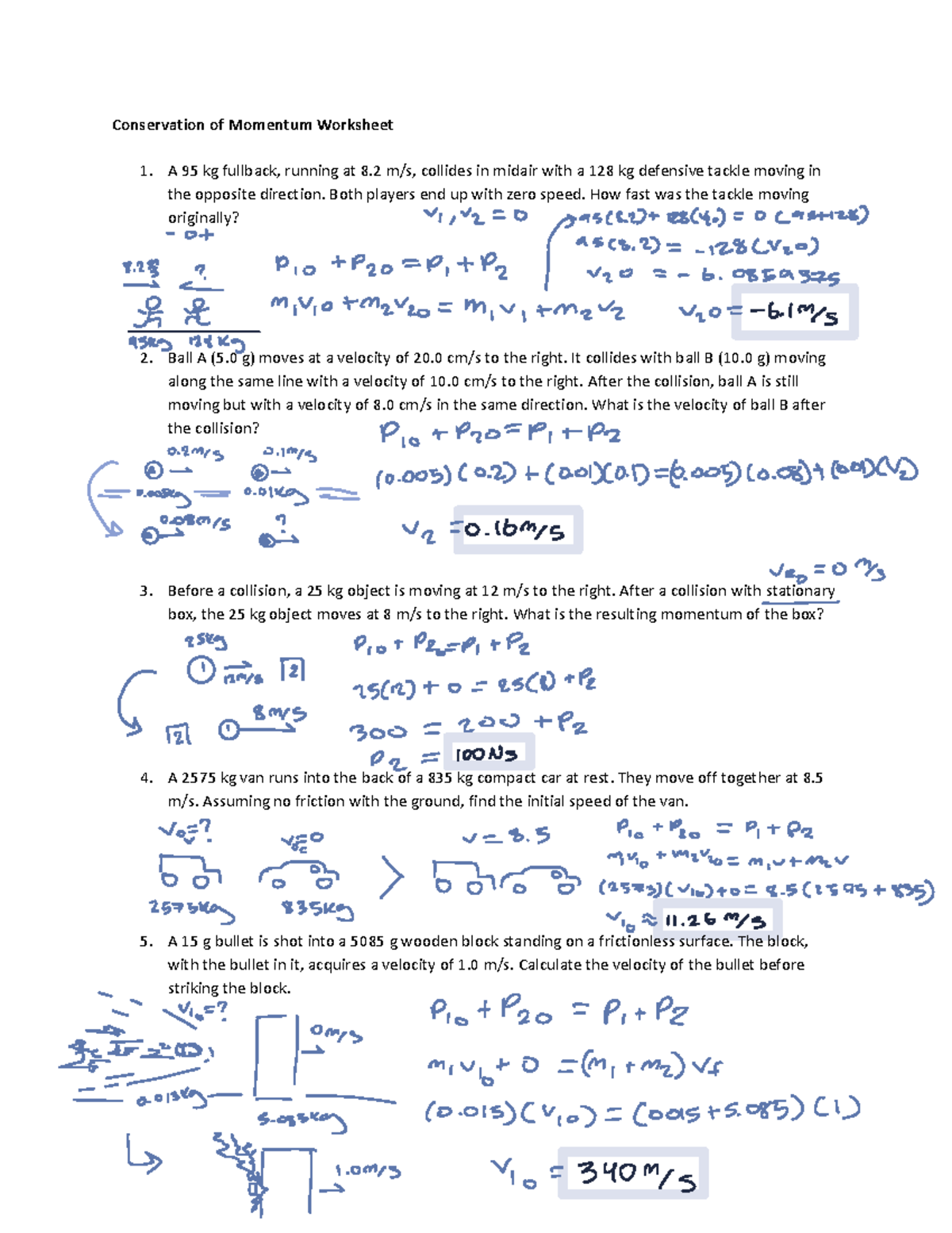 Conservation of Momentum Worksheet - Physics 101 - Studocu
