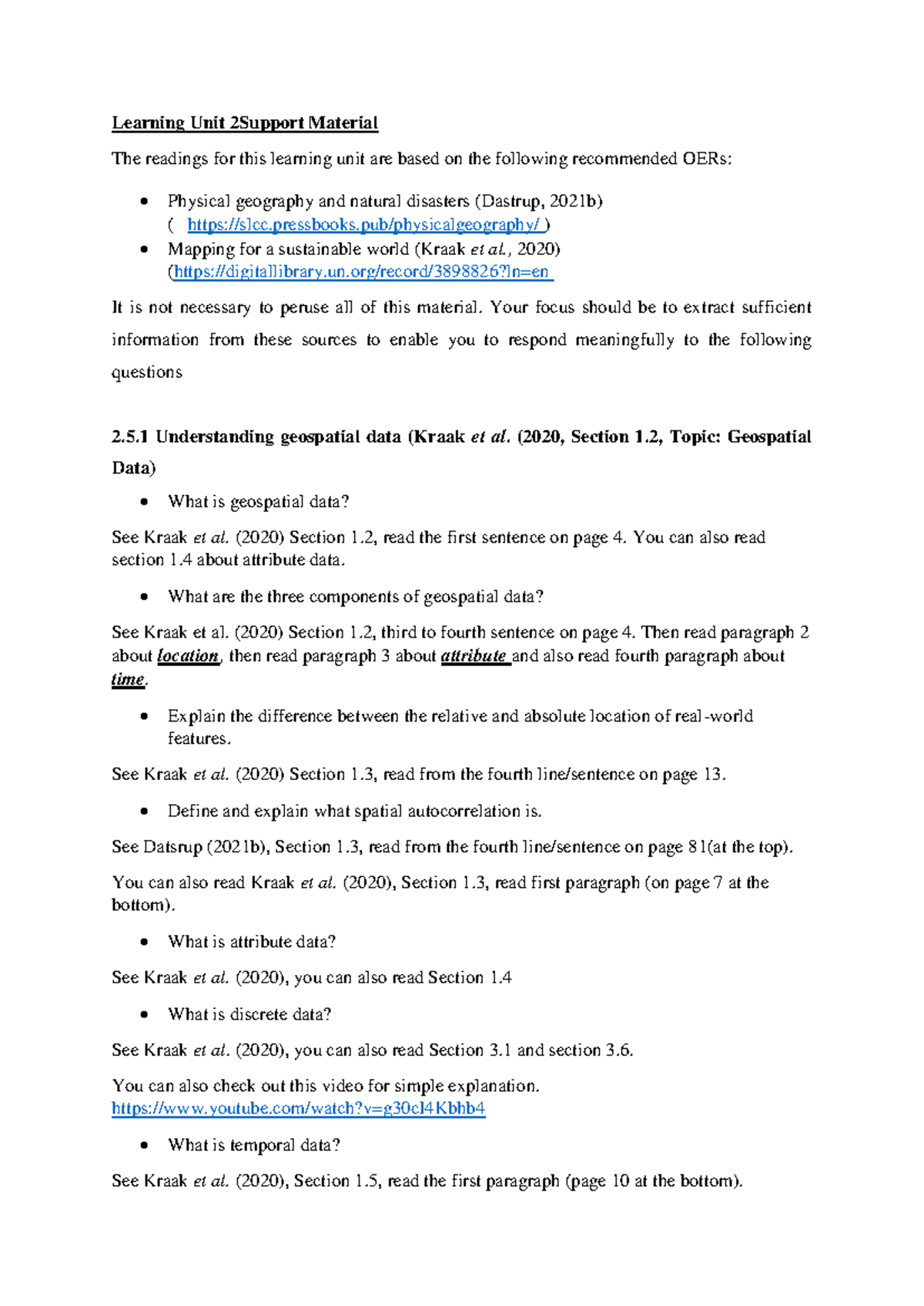 Learning Unit 2: Support Material for Geospatial Data Concepts - Studocu