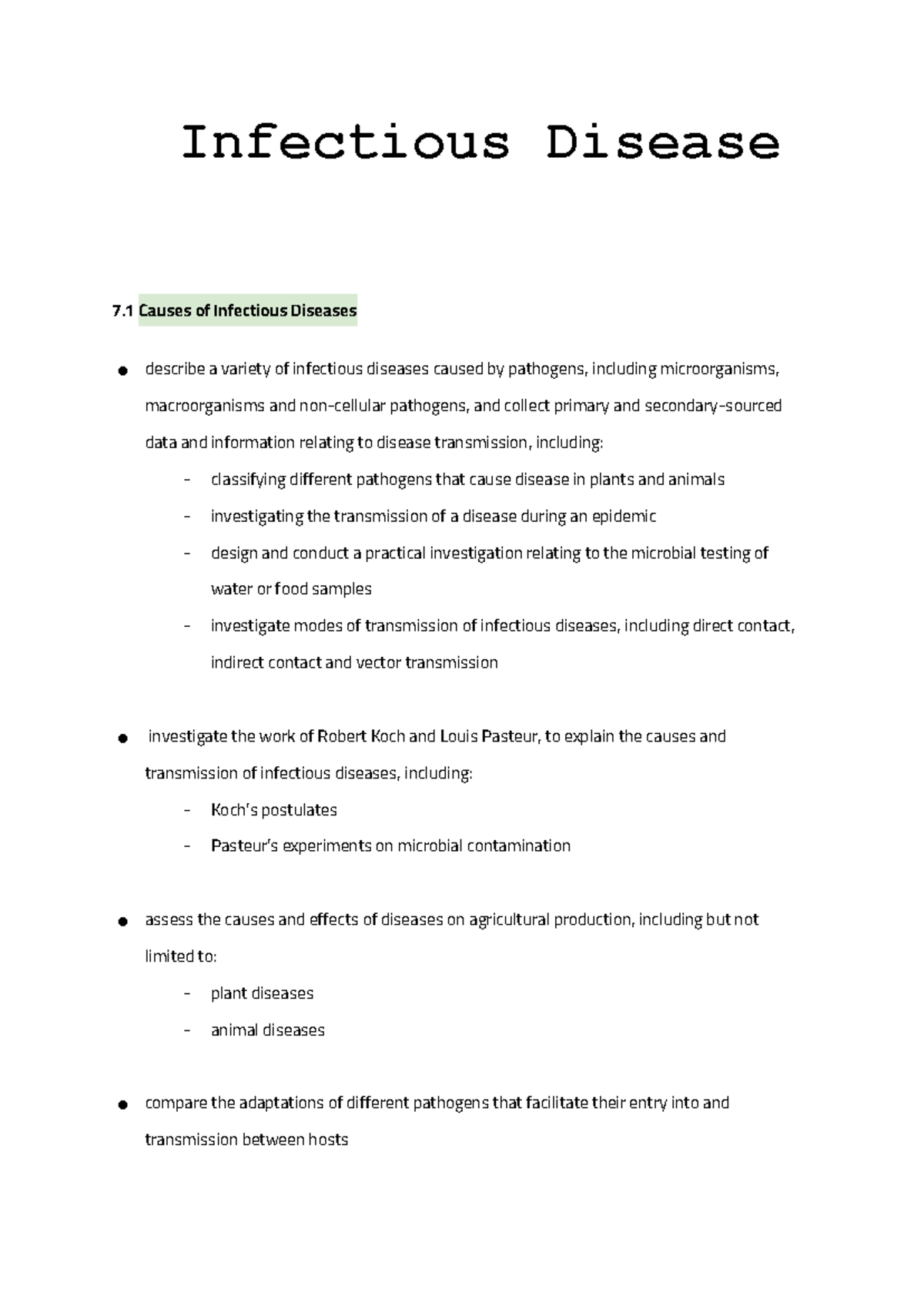 Biology HSC Notes - Infectious Disease - Infectious Disease 7 Causes of ...