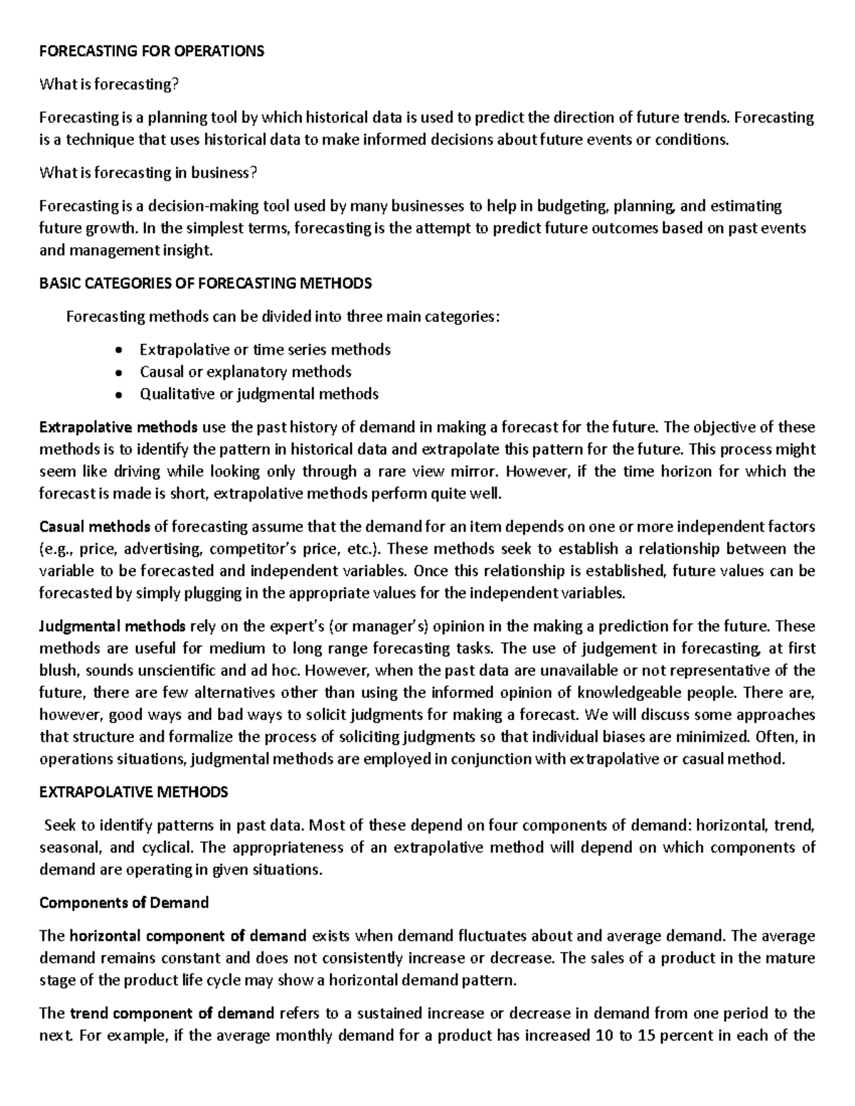 Forecasting Methods in Operations Management (OM 101) - Studocu