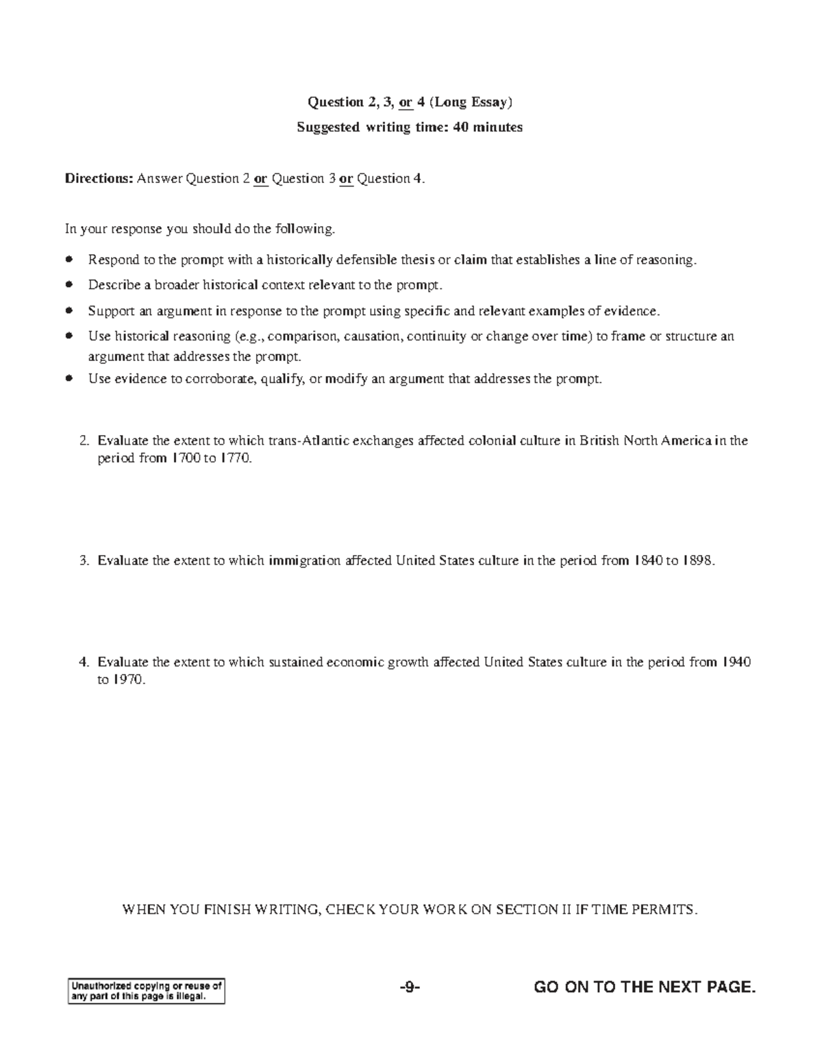2018 APUSH Practice Exam LEQ: Long Essay Questions 2, 3, & 4 - Studocu