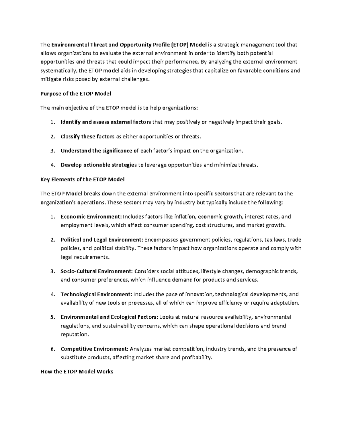 ETOP Model: Strategic Tool for Analyzing External Opportunities & Threats - Studocu