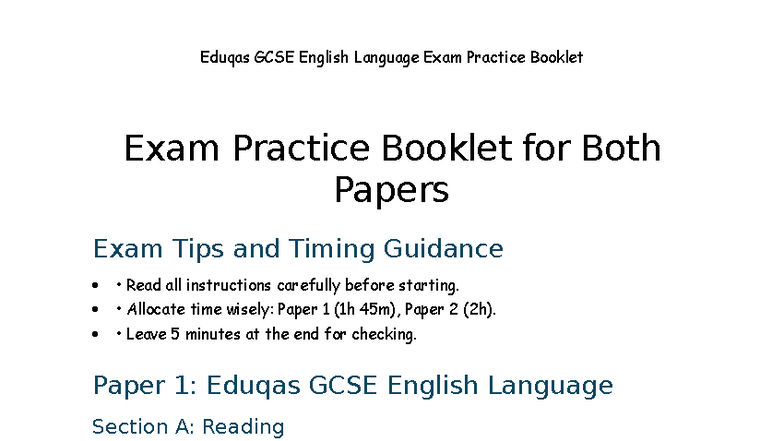 Eduqas GCSE English Language Exam Practice Booklet: Tips & Guidance ...