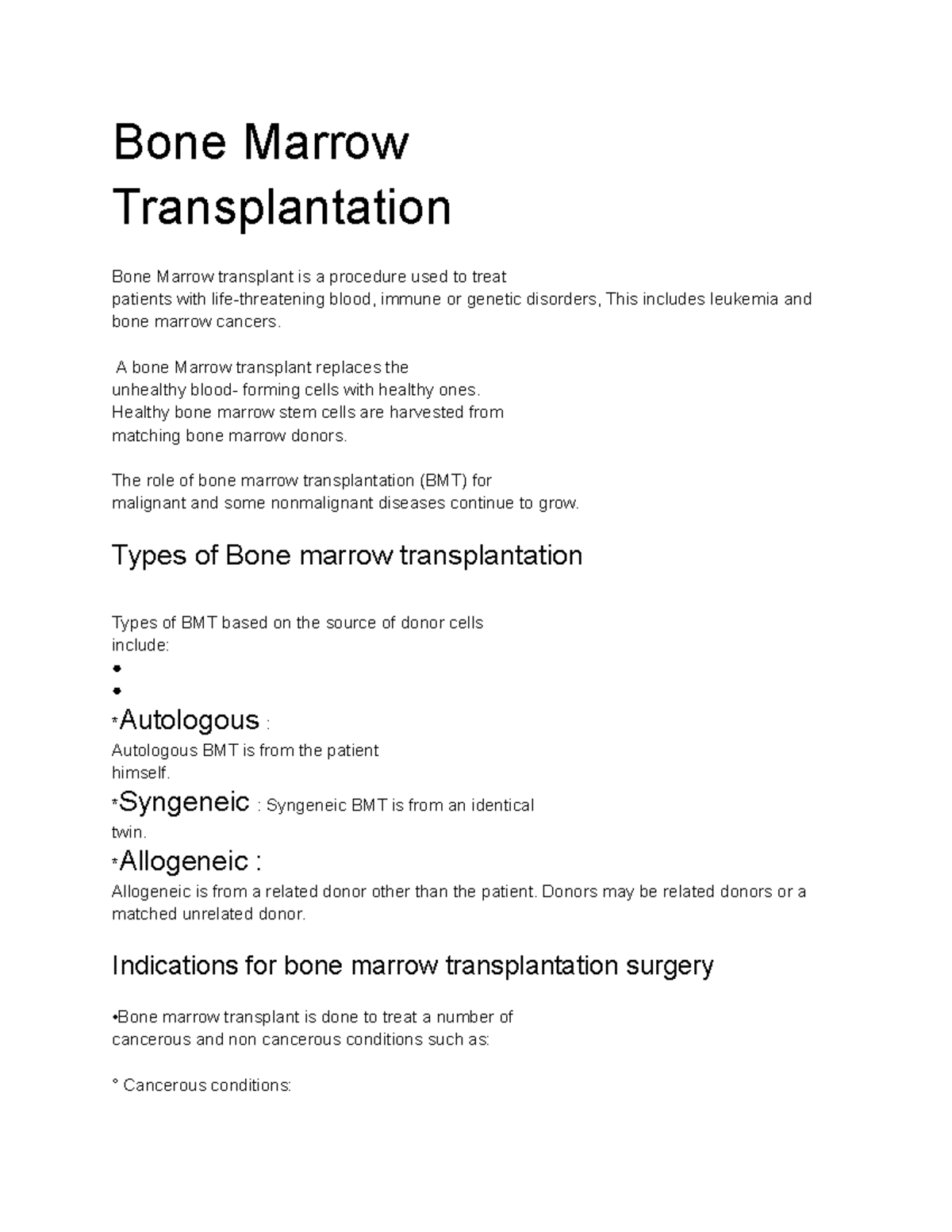 Bone Marrow Transplantation - Bone Marrow Transplantation Bone Marrow ...
