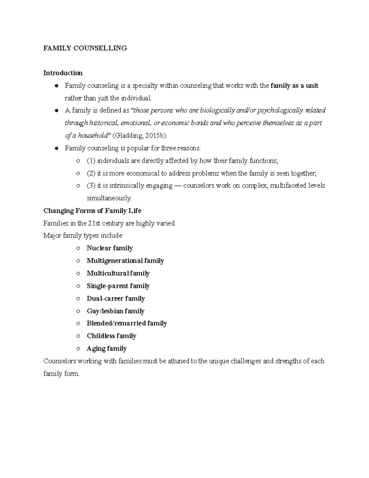 Unit 3: Family Counseling Notes - Understanding Family Dynamics and ...