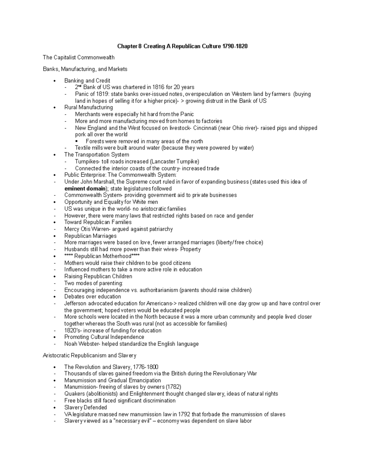 Chapter 8 Apush 1790-1820 - Chapter 8 Creating A Republican Culture ...
