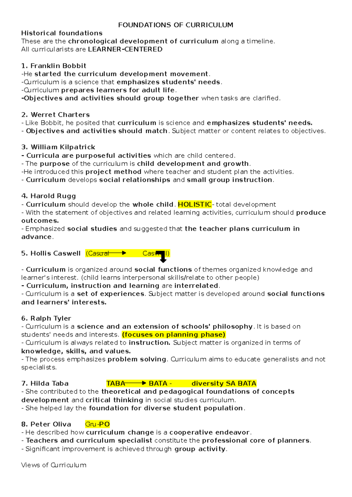 Foundations of Curriculum: Key Theorists and Their Contributions - Studocu