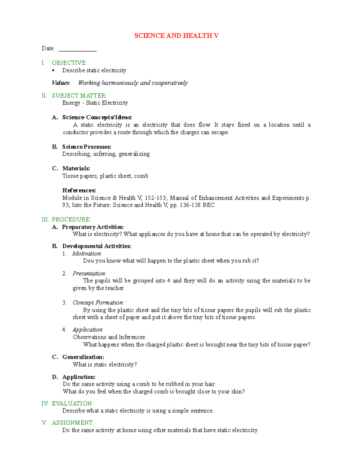 Grade 5 DLP Q3 Science - Daily Lesson Plans on Electricity and Energy ...