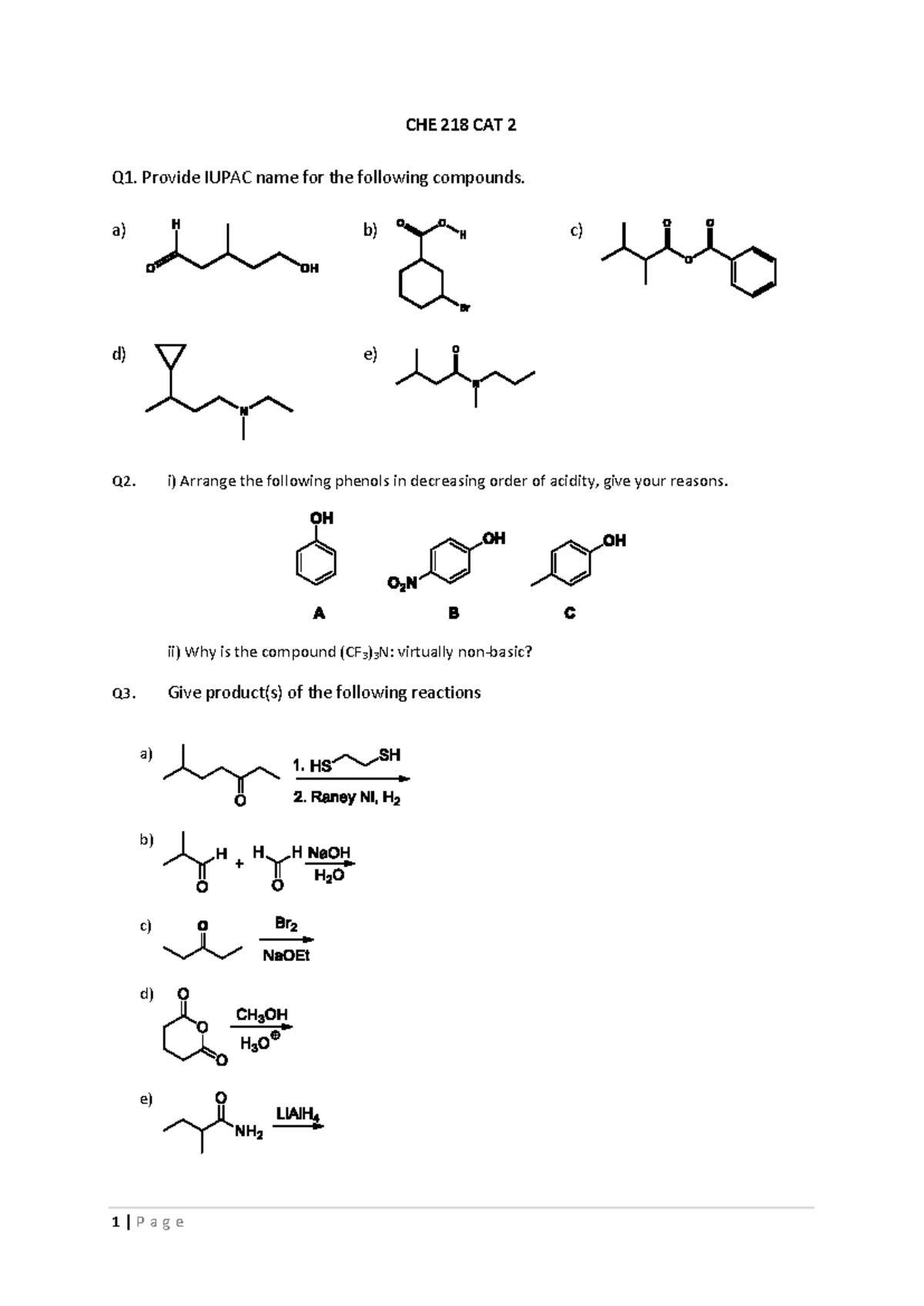 CHE 218 CAT 2 - Easy revision - inorganic chemistry - 1 | P a g e CHE ...