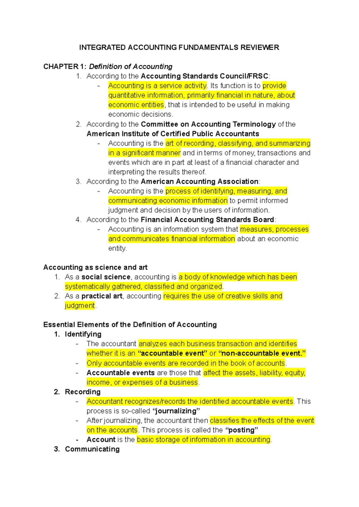 Integrated Accounting Fundamentals (Ch. 1-8 Notes for Review) - Studocu
