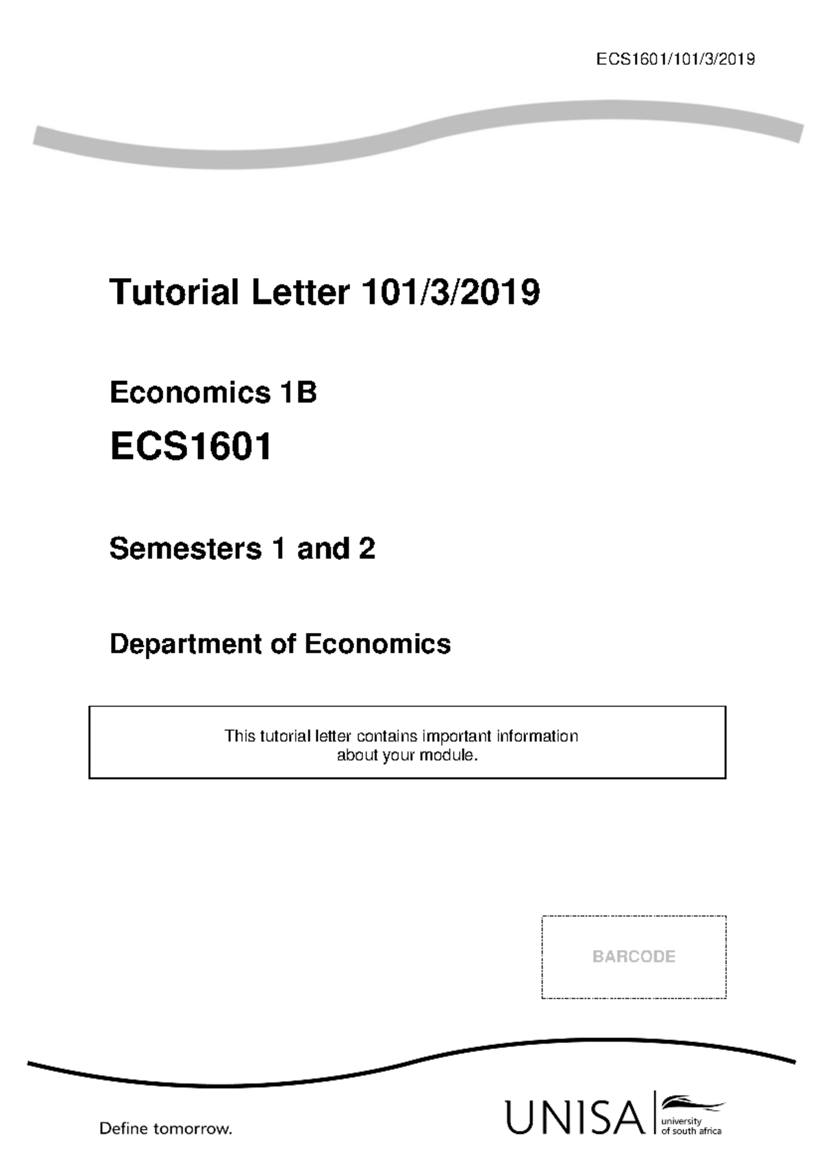 ECS1601 Economics 1B Assignment Overview and Important Info - Studocu