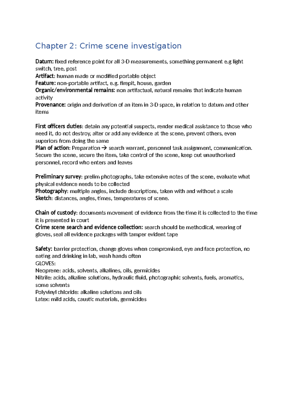 CHE103 crime scene investigation - Chapter 2: Crime scene investigation Datum: fixed reference ...